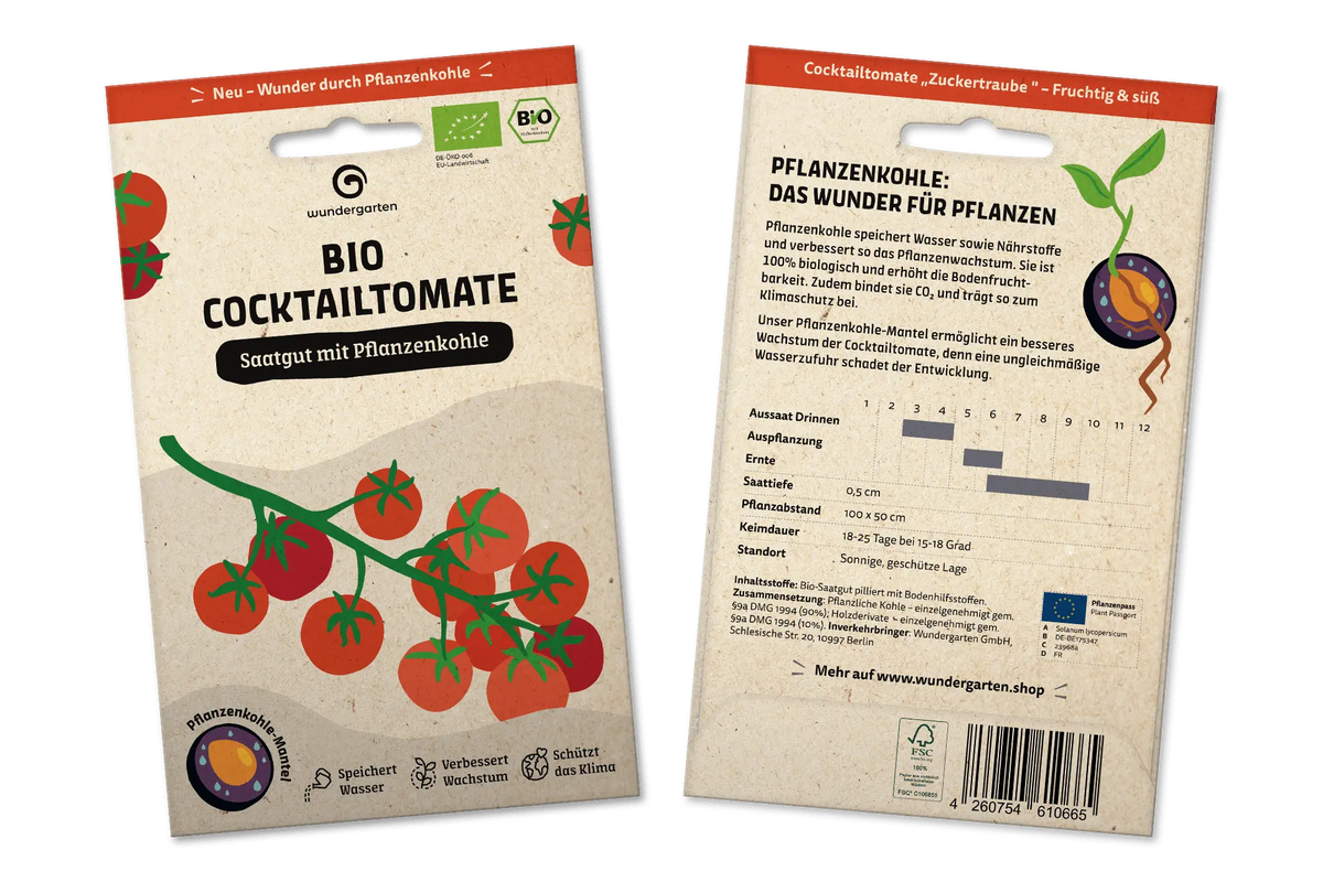 Bio Cocktailtomate | Saatgut mit Pflanzenkohle-Mantel | Wundergarten